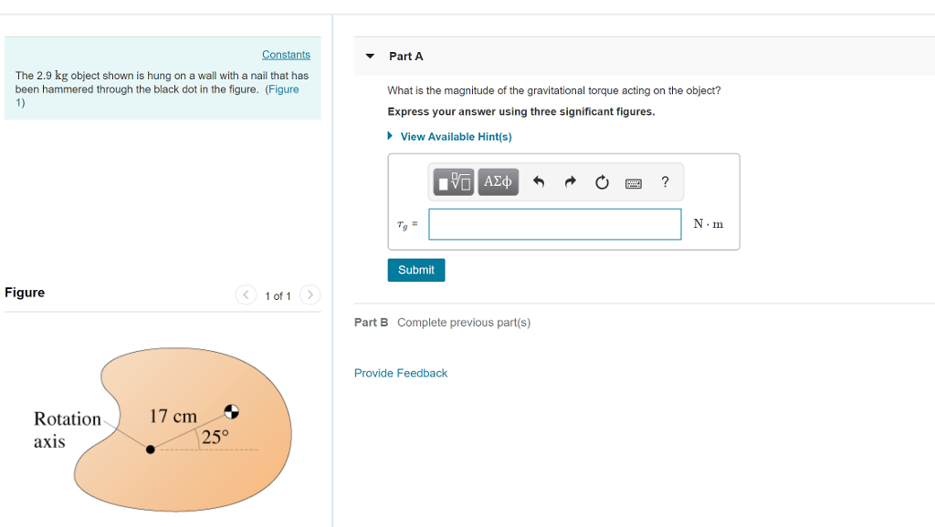 Solved Constants Part A The 2.9 kg object shown is hung on a | Chegg.com
