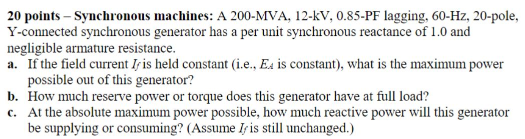 Solved 20 points - Synchronous machines: A 200-MVA, 12-KV, | Chegg.com