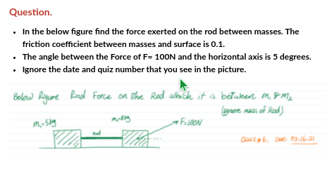 Solved Find the force exerted on the rod between the masses | Chegg.com