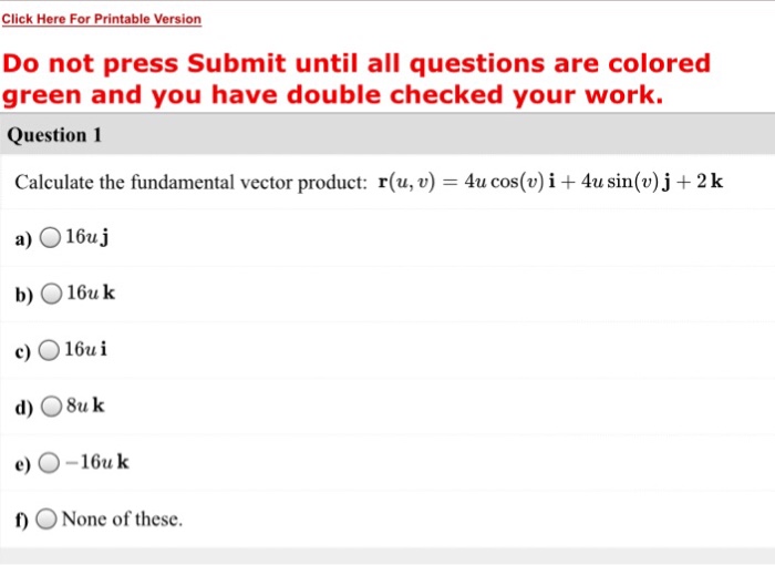 Solved Calculate the fundamental vector product: r(u, v) = | Chegg.com
