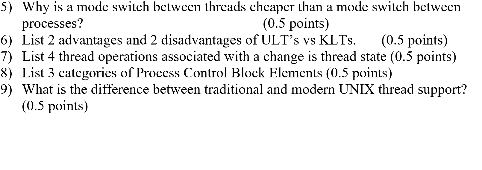 Solved 5) Why is a mode switch between threads cheaper than | Chegg.com