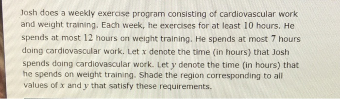 Solved Josh does a weekly exercise program consisting of | Chegg.com