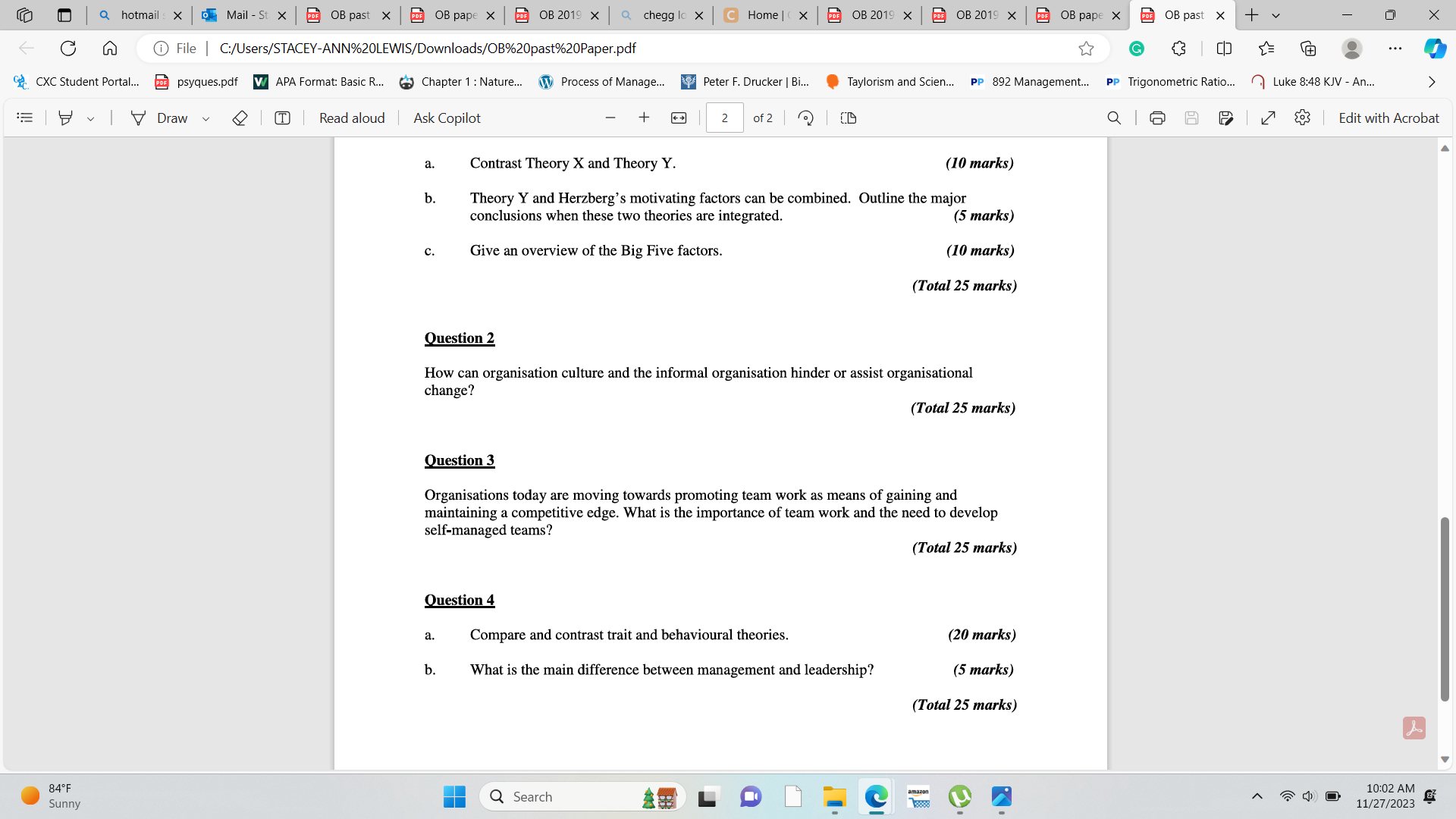 Solved a. Contrast Theory X and Theory Y. (10 marks) b. | Chegg.com