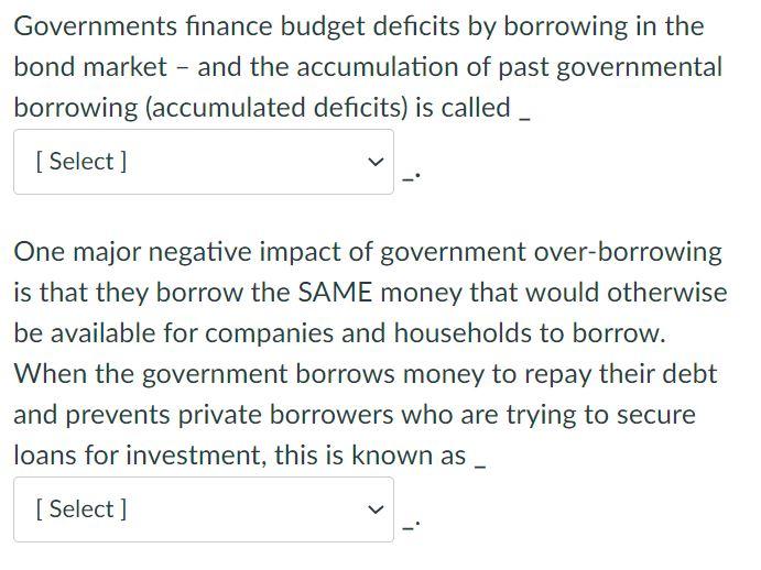Solved Governments finance budget deficits by borrowing in | Chegg.com