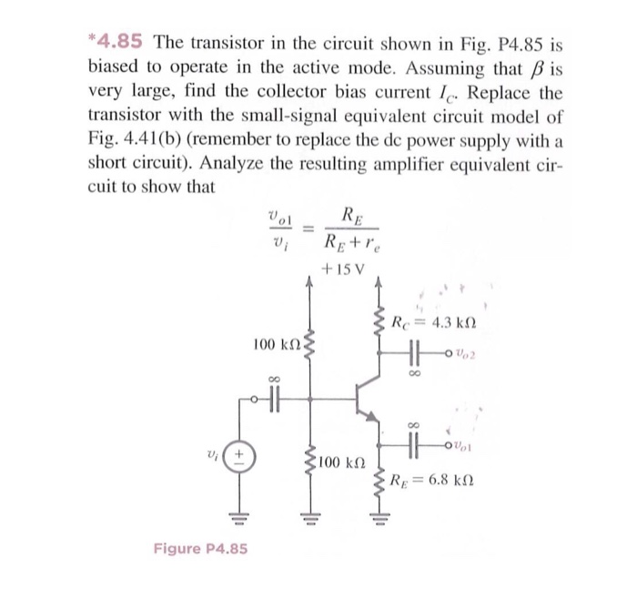 Solved The transistor in the circuit shown in Fig. P4.85 is | Chegg.com