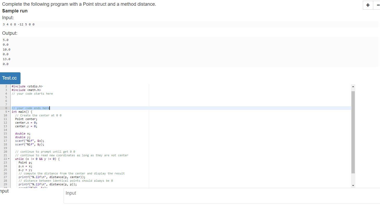 Solved Complete the following program with a Point struct | Chegg.com