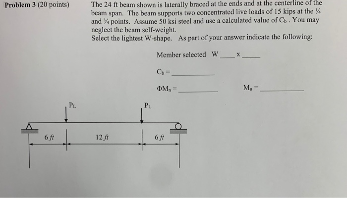 Solved The 24 ft beam shown is laterally braced at the ends | Chegg.com