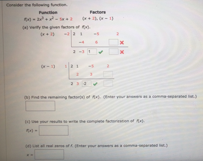 Solved Consider the following function. Function Factors | Chegg.com