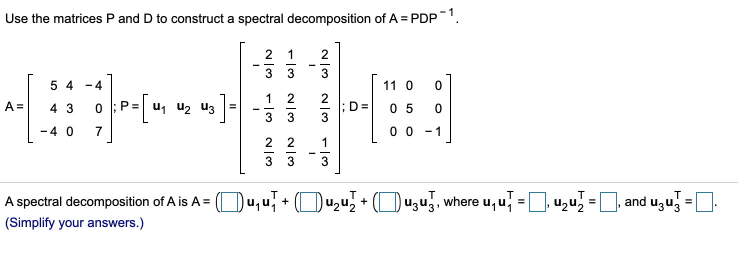 Solved Use the matrices P and D to construct a spectral | Chegg.com