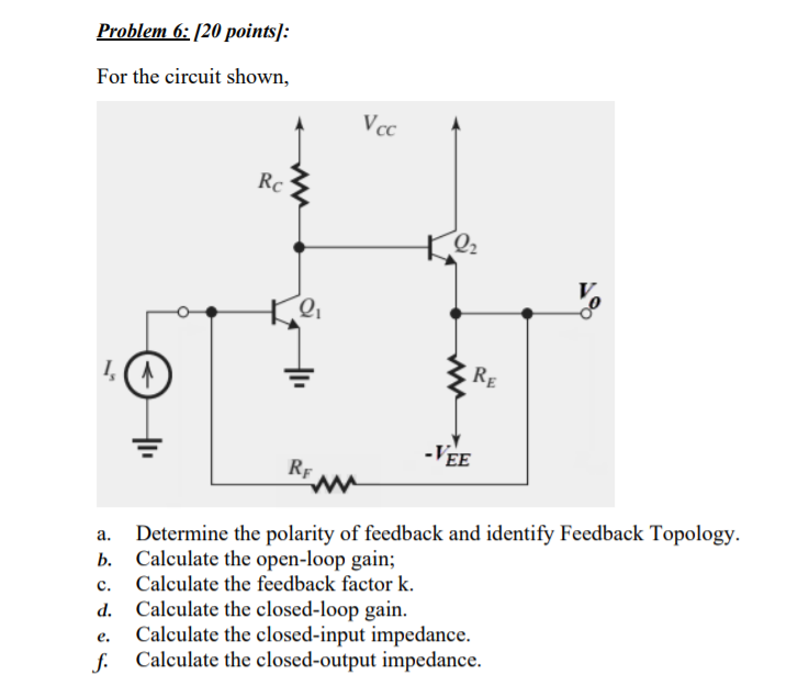 Solved Problem 6: (20 points]: For the circuit shown, V cc | Chegg.com