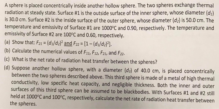Solved A sphere is placed concentrically inside another | Chegg.com