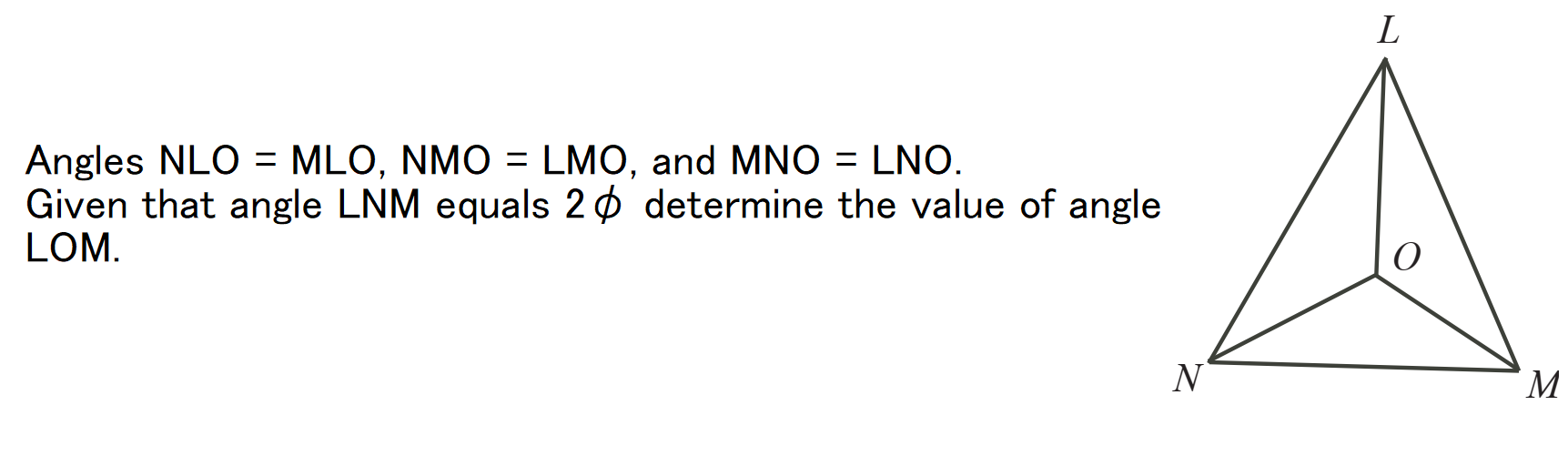 Solved Angles NLO = MLO, NMO = LMO, and MNO = LNO. Given | Chegg.com