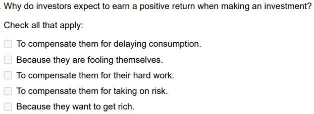 Solved Why do investors expect to earn a positive return | Chegg.com