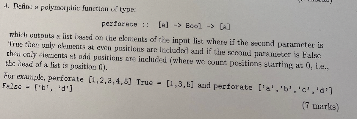 Solved 4. Define a polymorphic function of type: perforate | Chegg.com