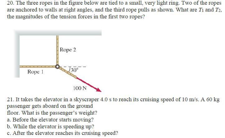Solved 20 . The three ropes in the figure below are tied to | Chegg.com