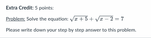 Solved Extra Credit: 5 points: Problem: Solve the equation: | Chegg.com