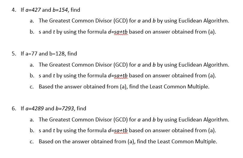 Solved 4. If a=427 and b=154, find a. The Greatest Common | Chegg.com
