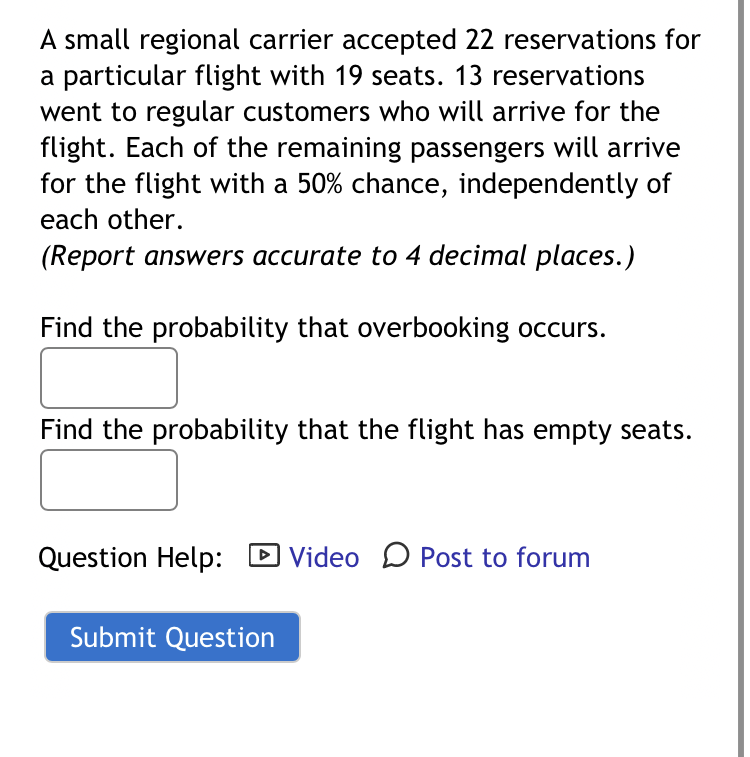 Solved A small regional carrier accepted 22 reservations for | Chegg.com