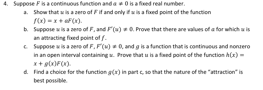 Solved 4 Suppose F Is A Continuous Function And A 0 Is A