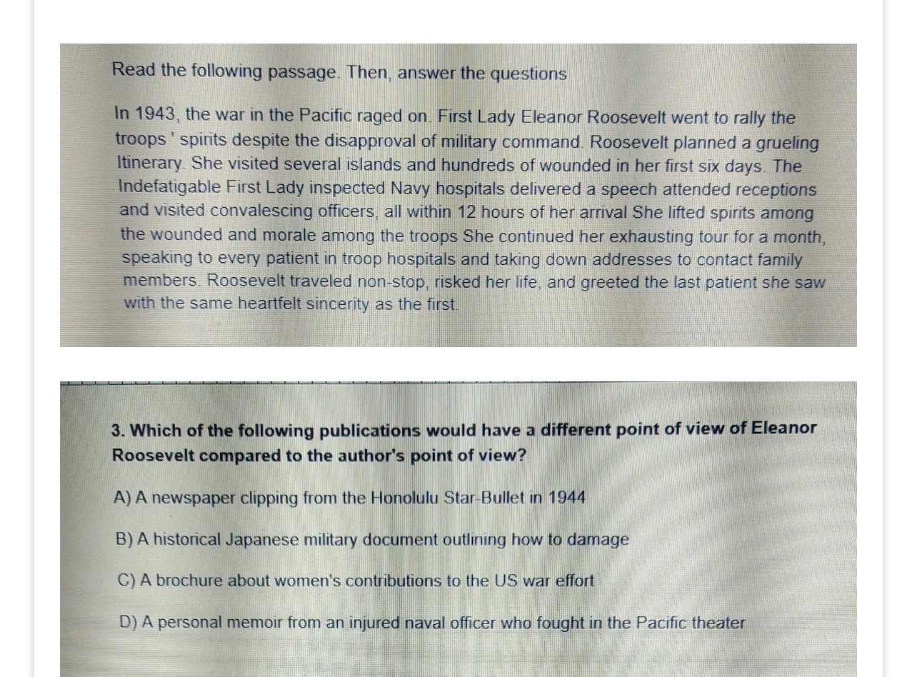 Solved Read the following passage. Then, answer the | Chegg.com