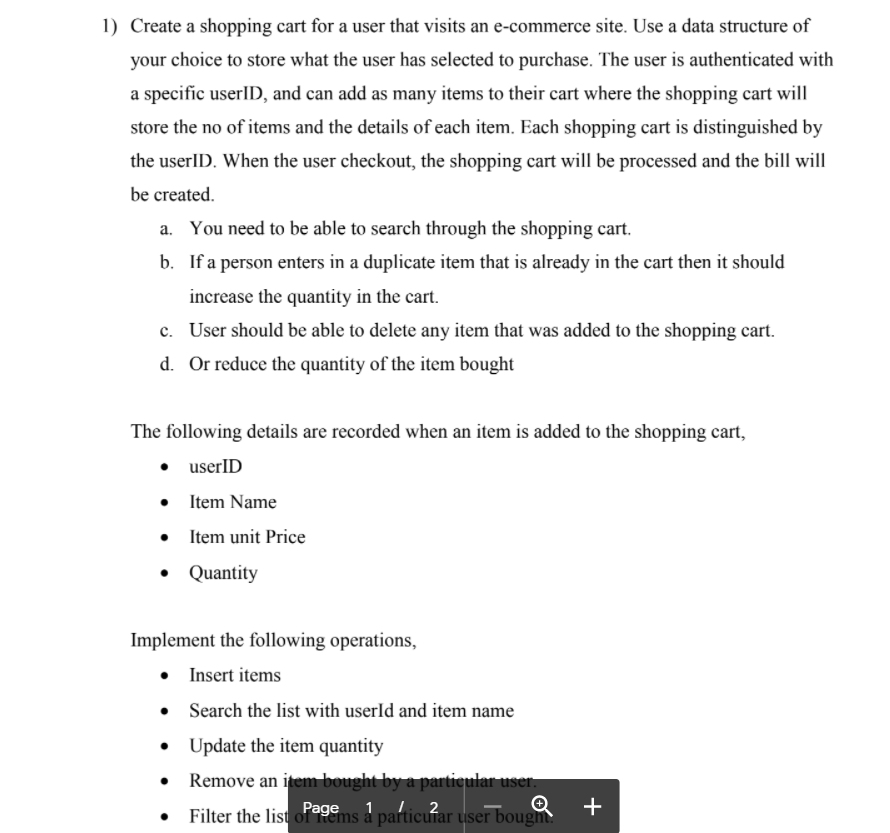Solved 1 Create A Shopping Cart For A User That Visits An Chegg