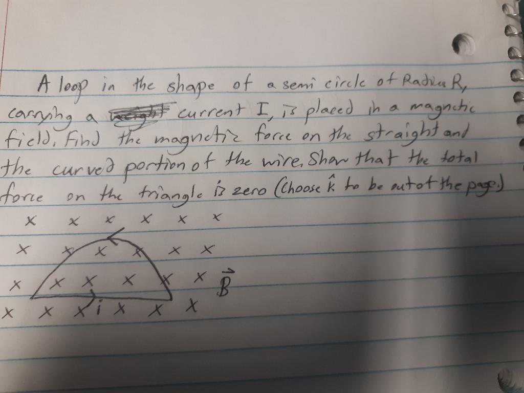 Solved A loop in the shape of a semi circle of Radia R, R | Chegg.com