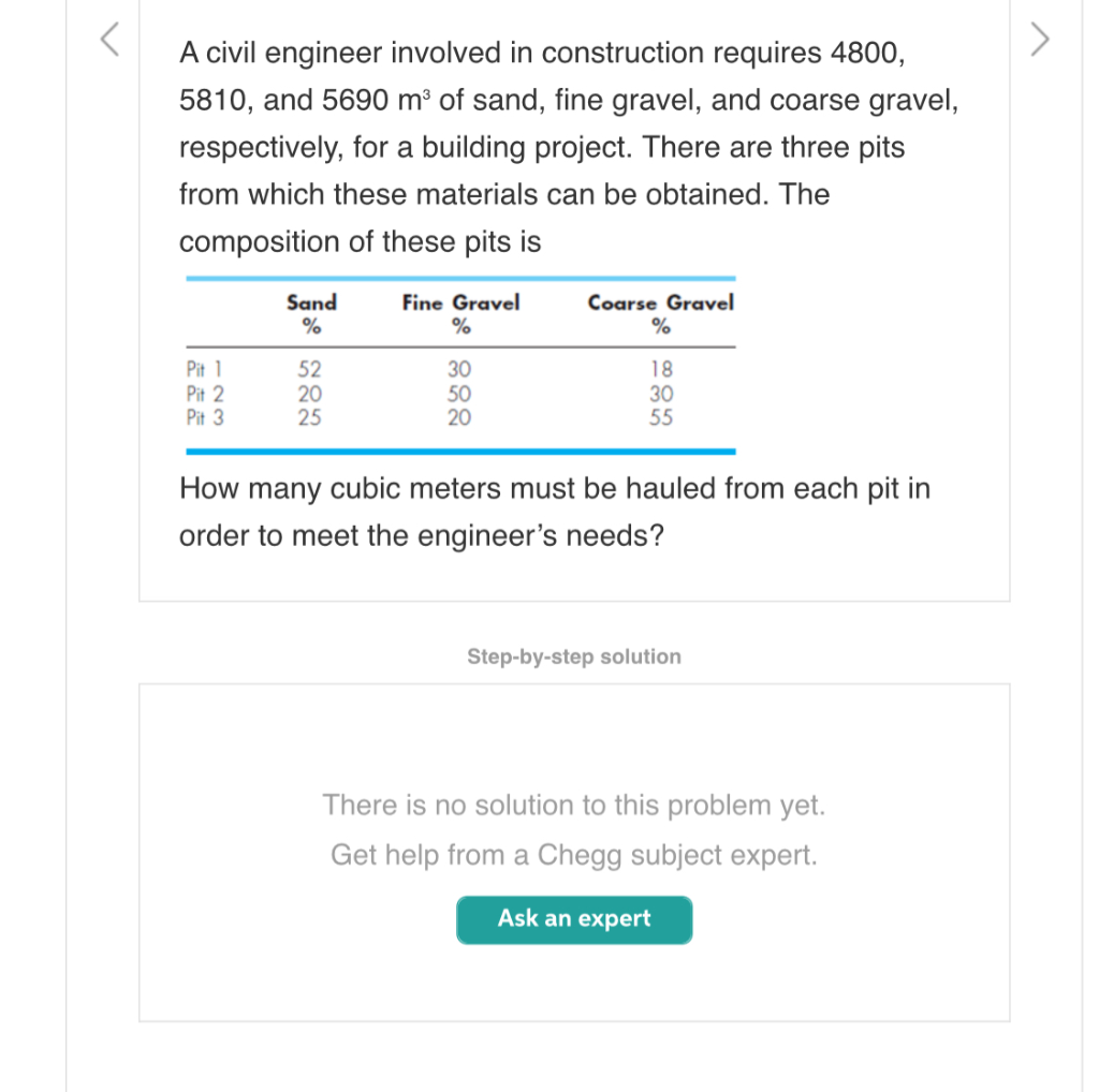 Solved A civil engineer involved in construction requires | Chegg.com
