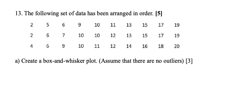 Solved 13. The following set of data has been arranged in | Chegg.com