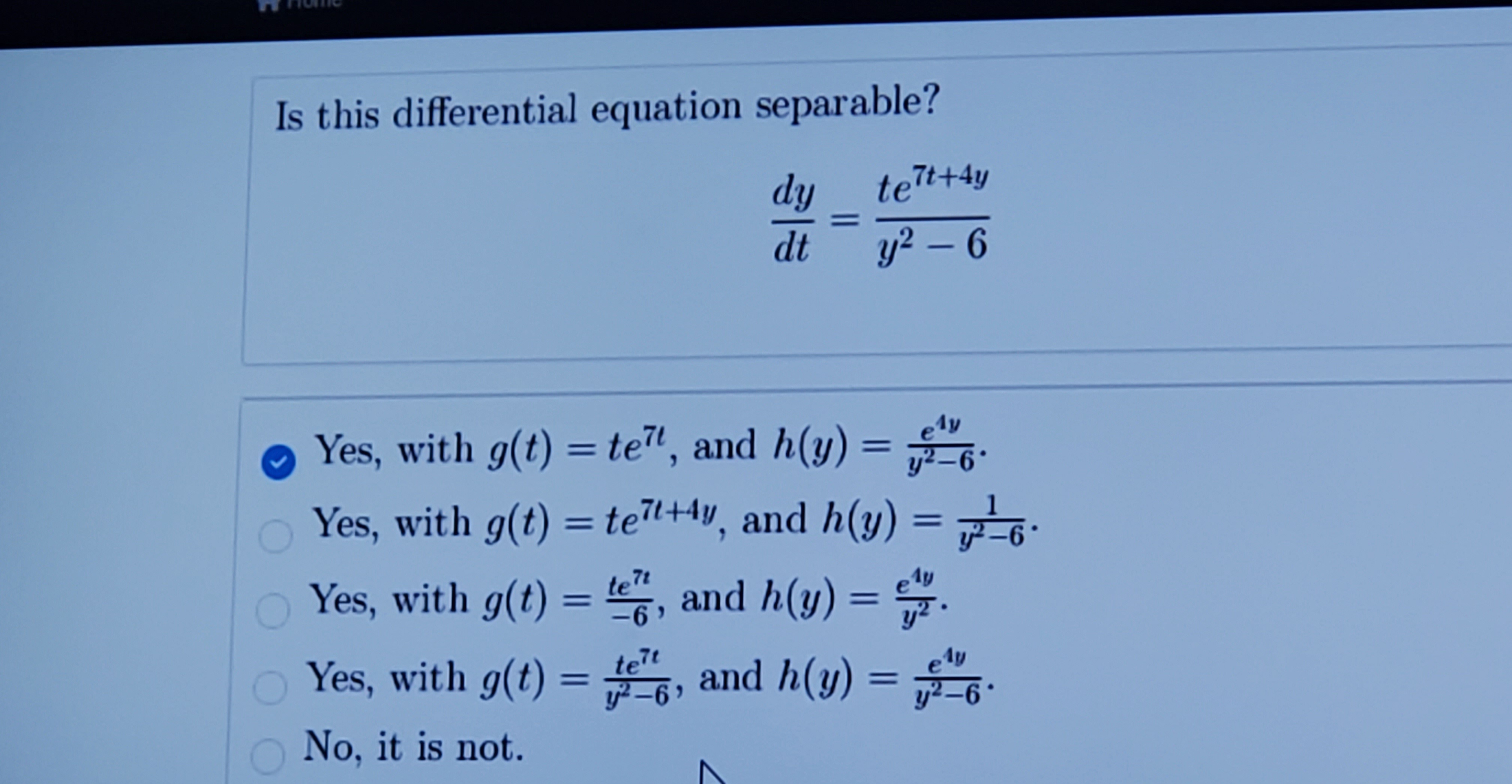 Solved Is this differential equation separable? | Chegg.com