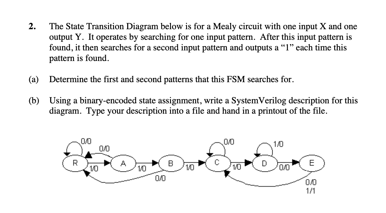 Solved 2. The State Transition Diagram below is for a Mealy | Chegg.com