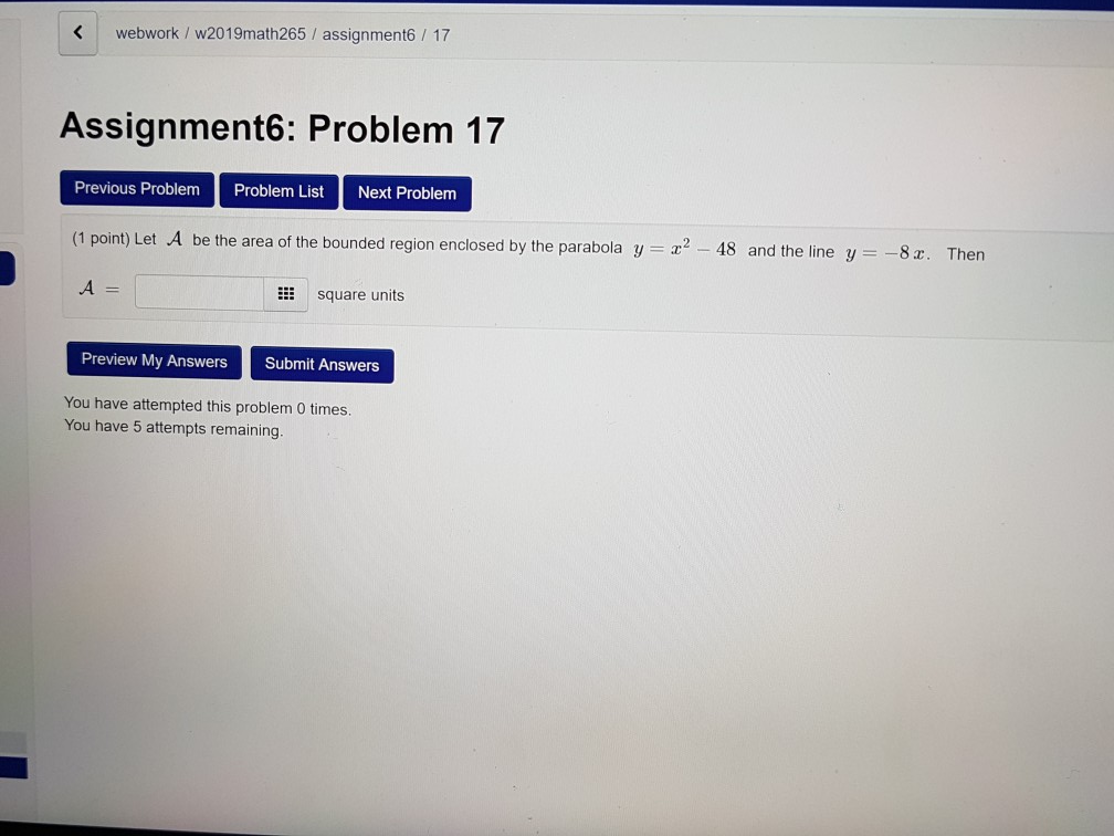 Solved webwork / w2019math265 / assignment6 17 Assignment6: | Chegg.com