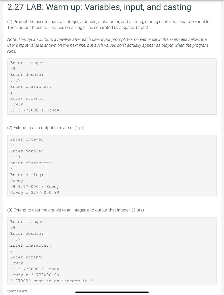 Solved 2 27 Lab Warm Up Variables Input And Casting