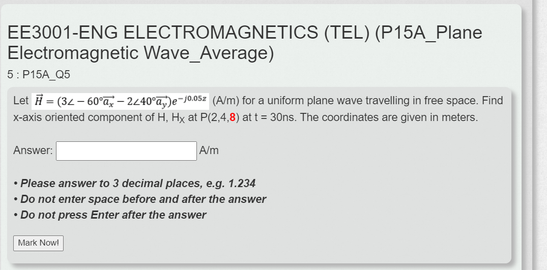 Solved EE3001-ENG ELECTROMAGNETICS (TEL) (P15A_Plane | Chegg.com