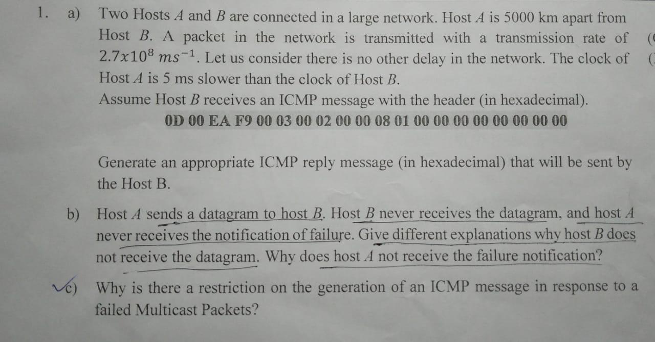 Solved 1. a) Two Hosts A and B are connected in a large | Chegg.com