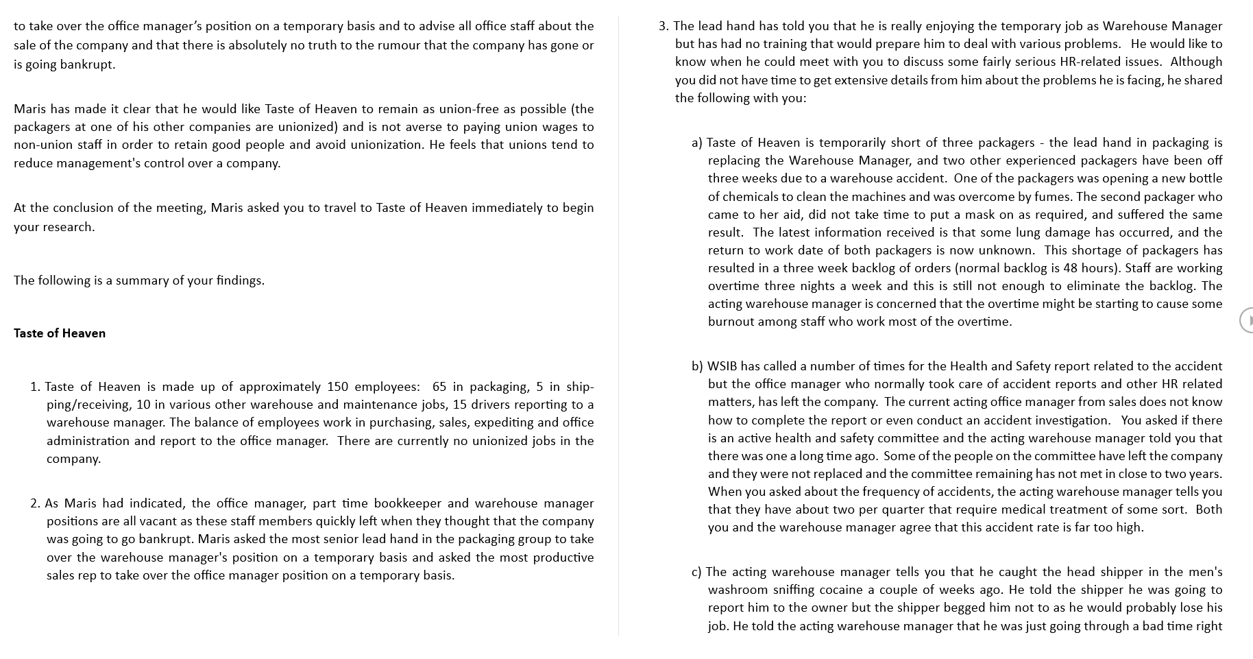 Course Project transition to new management. Maris | Chegg.com