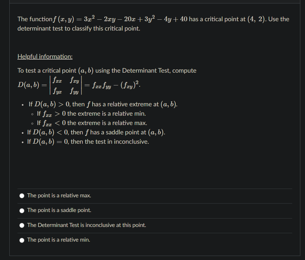 Solved The function f (x, y) = 3x2 – 2xy – 20x + 3y2 – 4y + | Chegg.com
