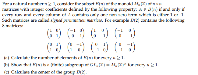 Solved For A Natural Number N1 Consider The Subset Bn Of 4926