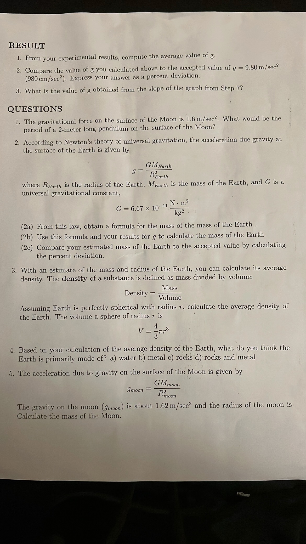 Solved THE SIMPLE PENDULUM: Measurement of g PURPOSE The | Chegg.com