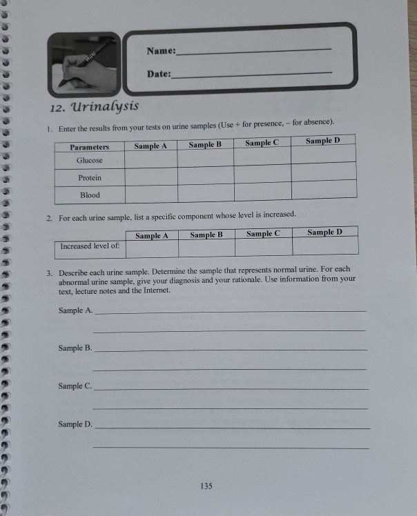 EEEEE Name: Date: 12. Urinalysis 1. Enter the results | Chegg.com