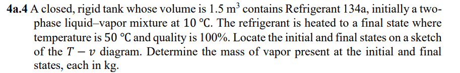 Solved 4a.4 A closed, rigid tank whose volume is 1.5 m² | Chegg.com