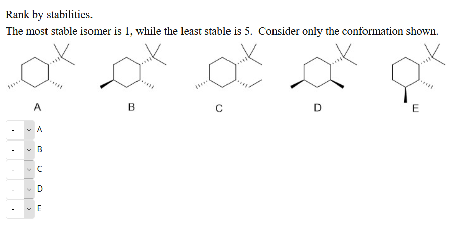 Solved Rank by stabilities. The most stable isomer is 1, | Chegg.com