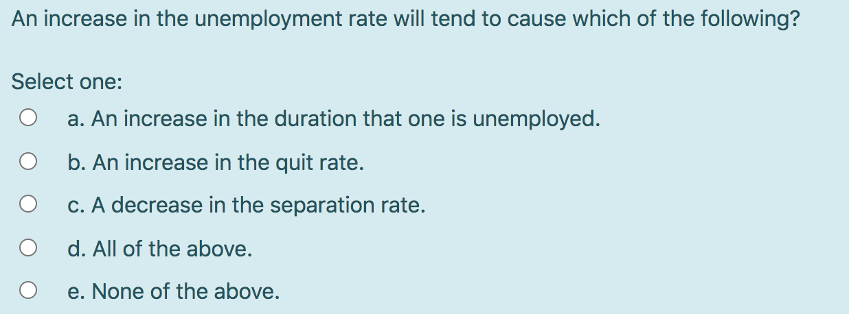 Solved As the unemployment rate falls: Select one: a. the | Chegg.com