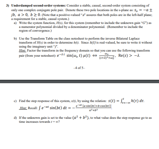 3) Underdamped second-order systems: Consider a | Chegg.com