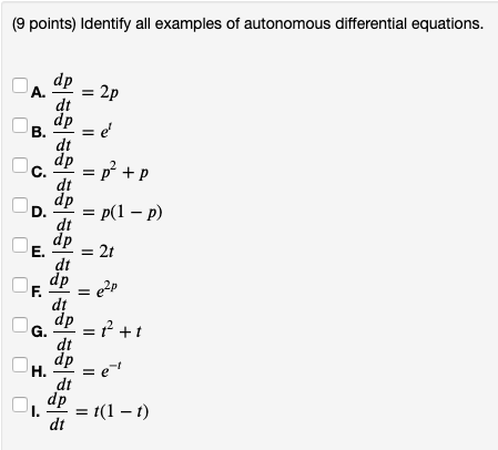 Solved (9 points) Identify all examples of autonomous | Chegg.com