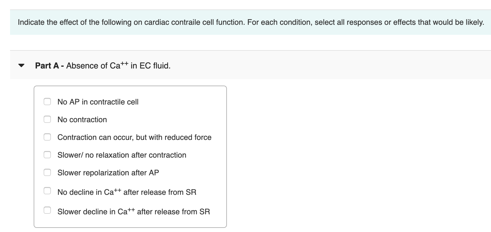Solved Indicate the effect of the following on cardiac | Chegg.com