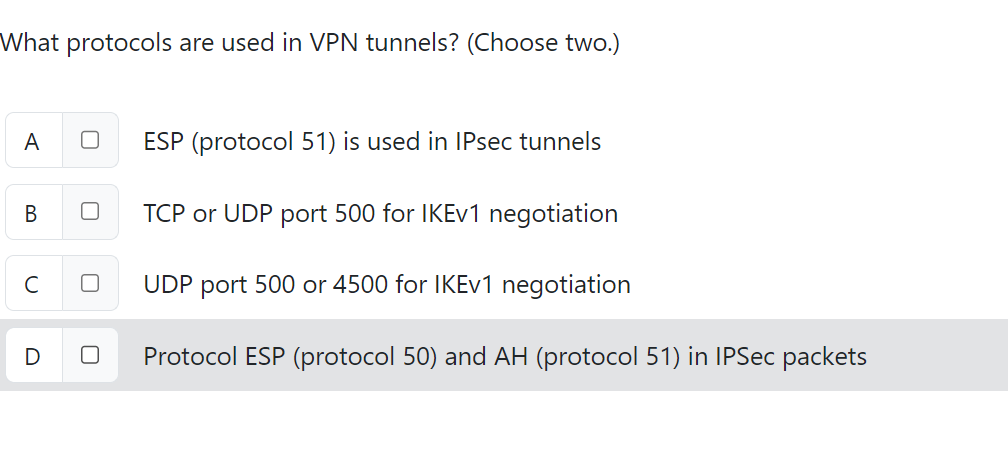 Solved What protocols are used in VPN tunnels? (Choose | Chegg.com