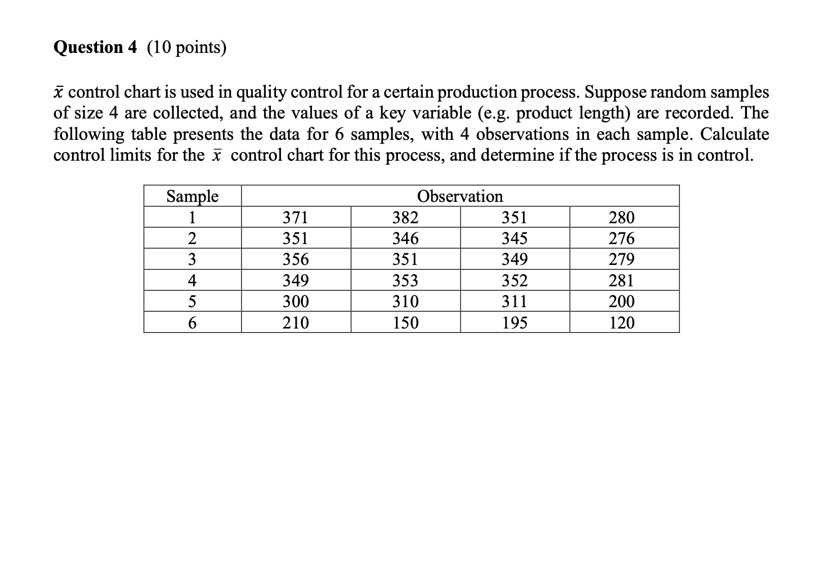 Solved xˉ control chart is used in quality control for a | Chegg.com