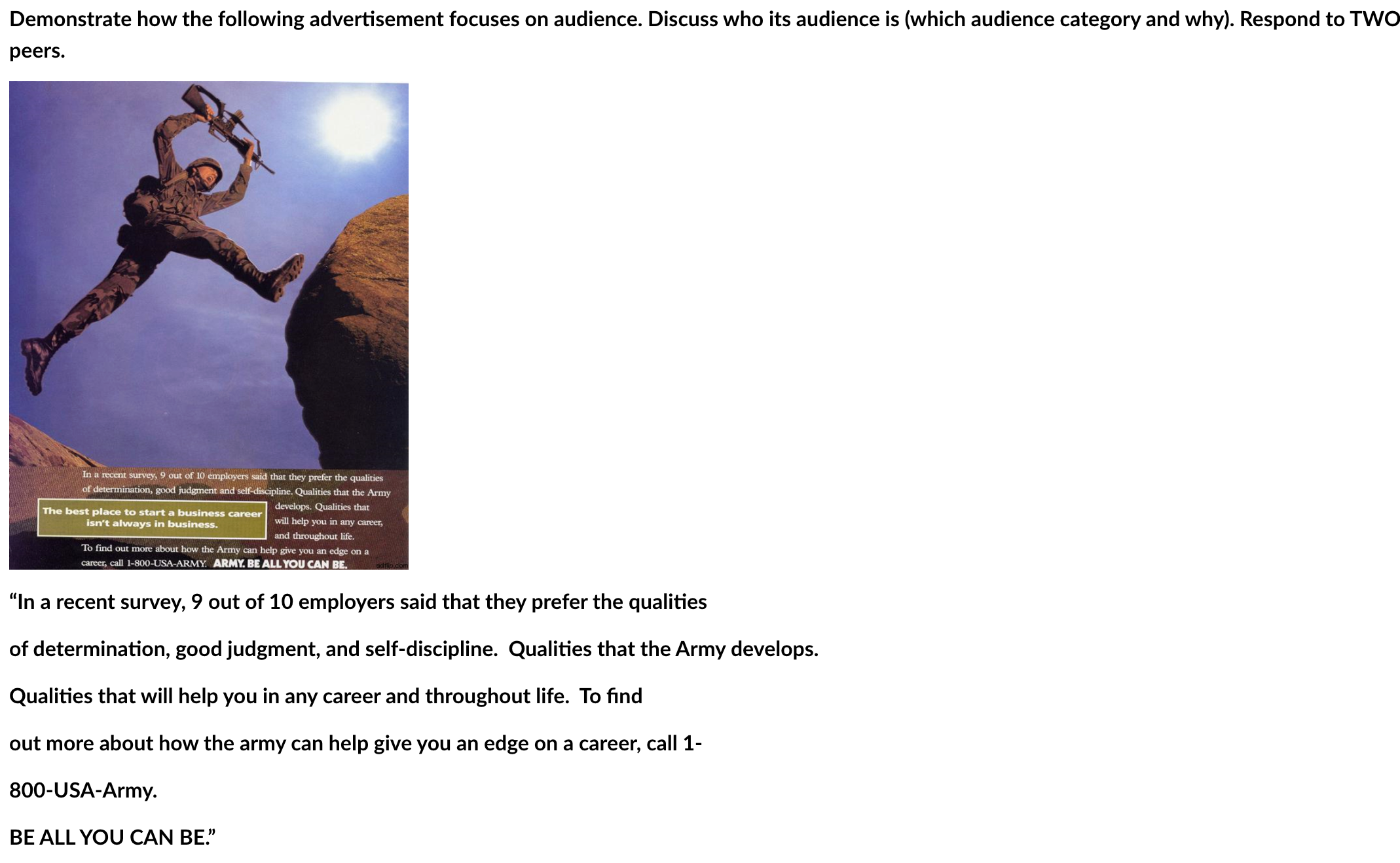 Demonstrate how the following advertisement focuses | Chegg.com