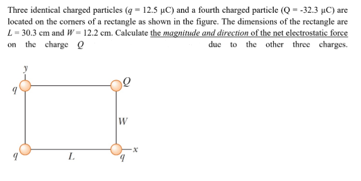 Solved Three identical charged particles (q=12.5μC) and a | Chegg.com
