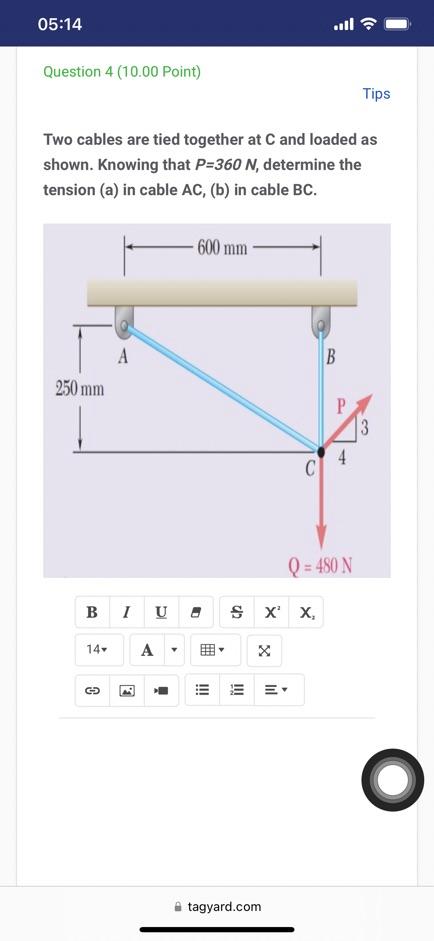 Solved Two cables are tied together at C and loaded as | Chegg.com